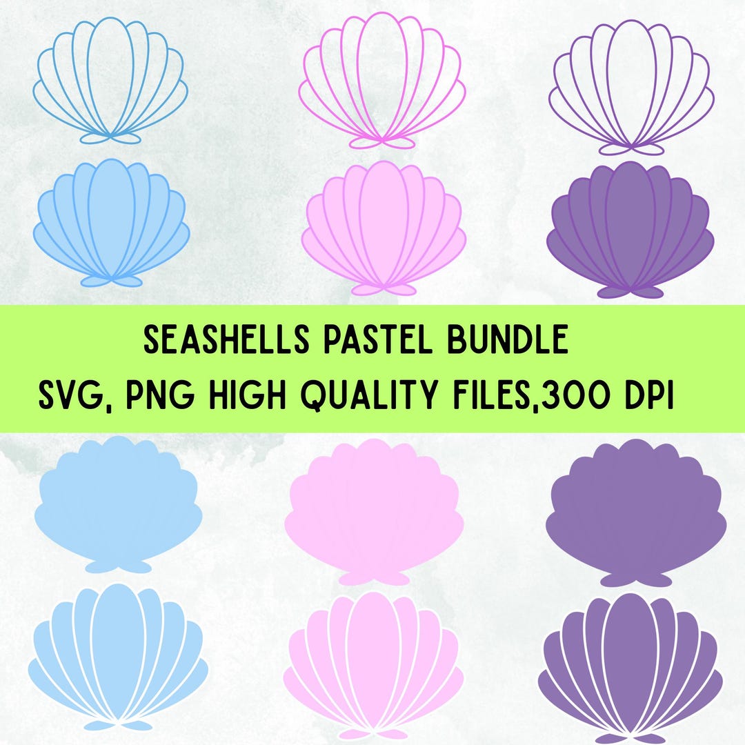 Pastel Seashells PNG Bundle Seashell SVG Seashell Outline Solid ...