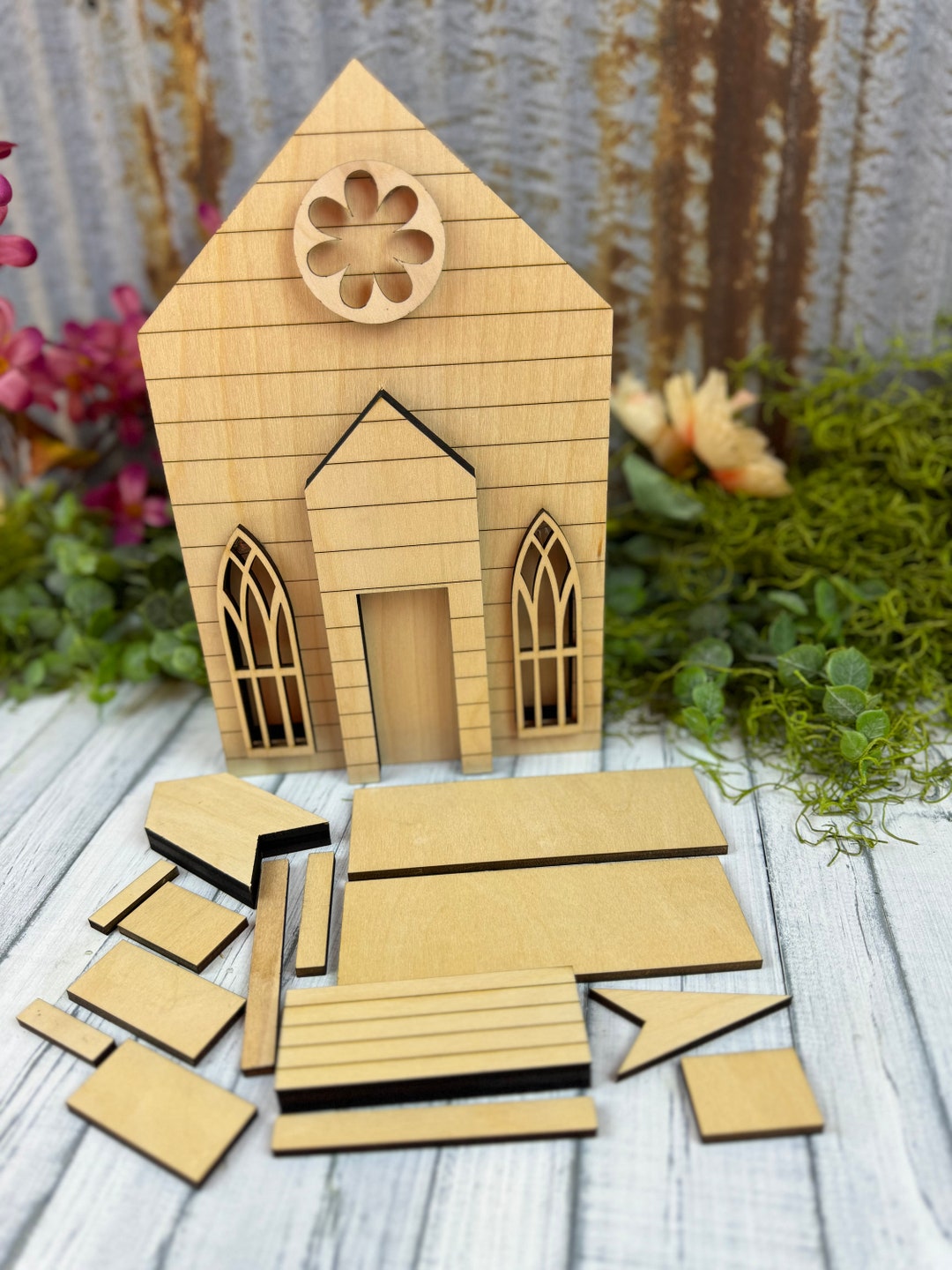 LARGE Church 1/2" Thick - DIY Kit - Unique Christmas Holiday Decor ...