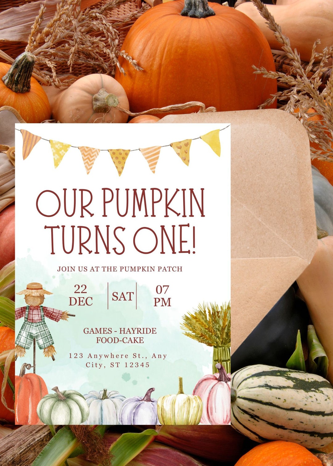 Pumpkin Patch Birthday Party, Fall Theme Invitation, Fall Birthday ...