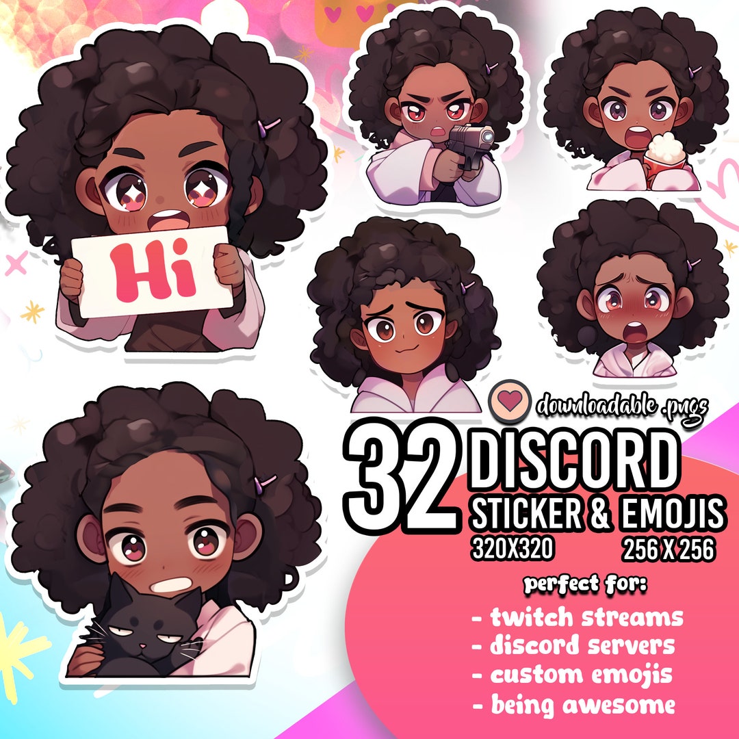 Cute Chibi Afro Girl Twitch Emotes | Black, African American, Afro ...