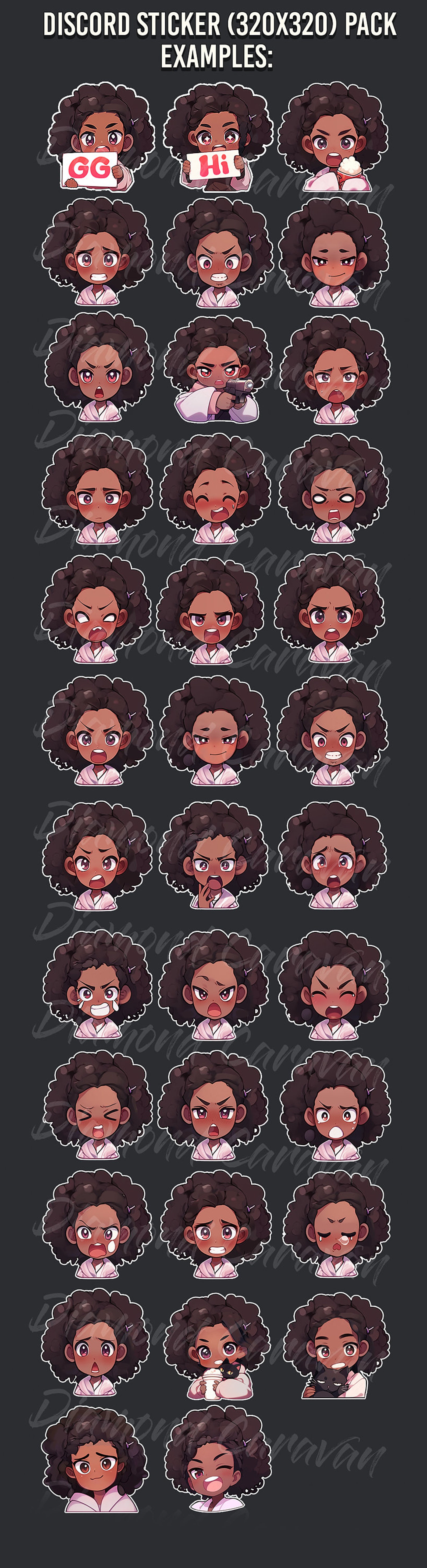 Cute Chibi Afro Girl Twitch Emotes | Black, African American, Afro ...