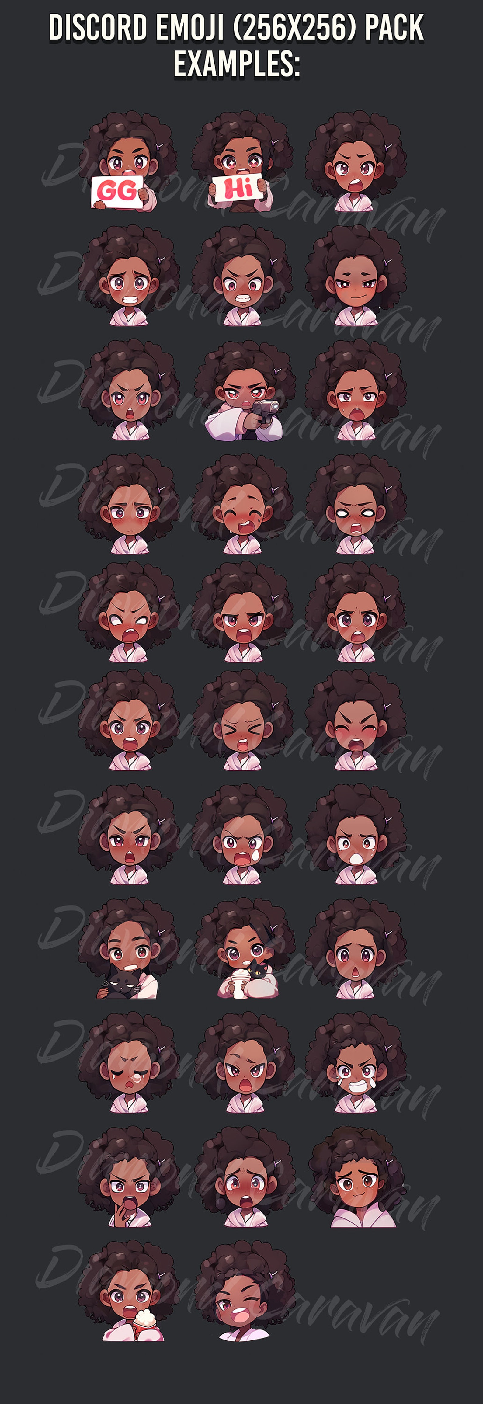 Cute Chibi Afro Girl Twitch Emotes | Black, African American, Afro ...