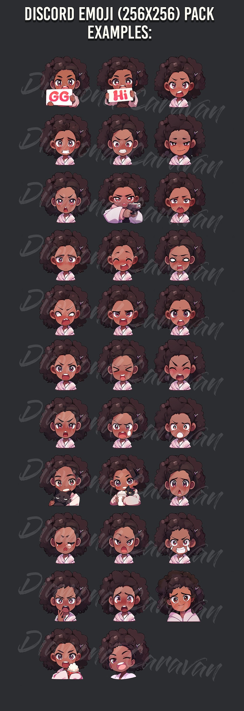 Cute Chibi Afro Girl Twitch Emotes | Black, African American, Afro ...