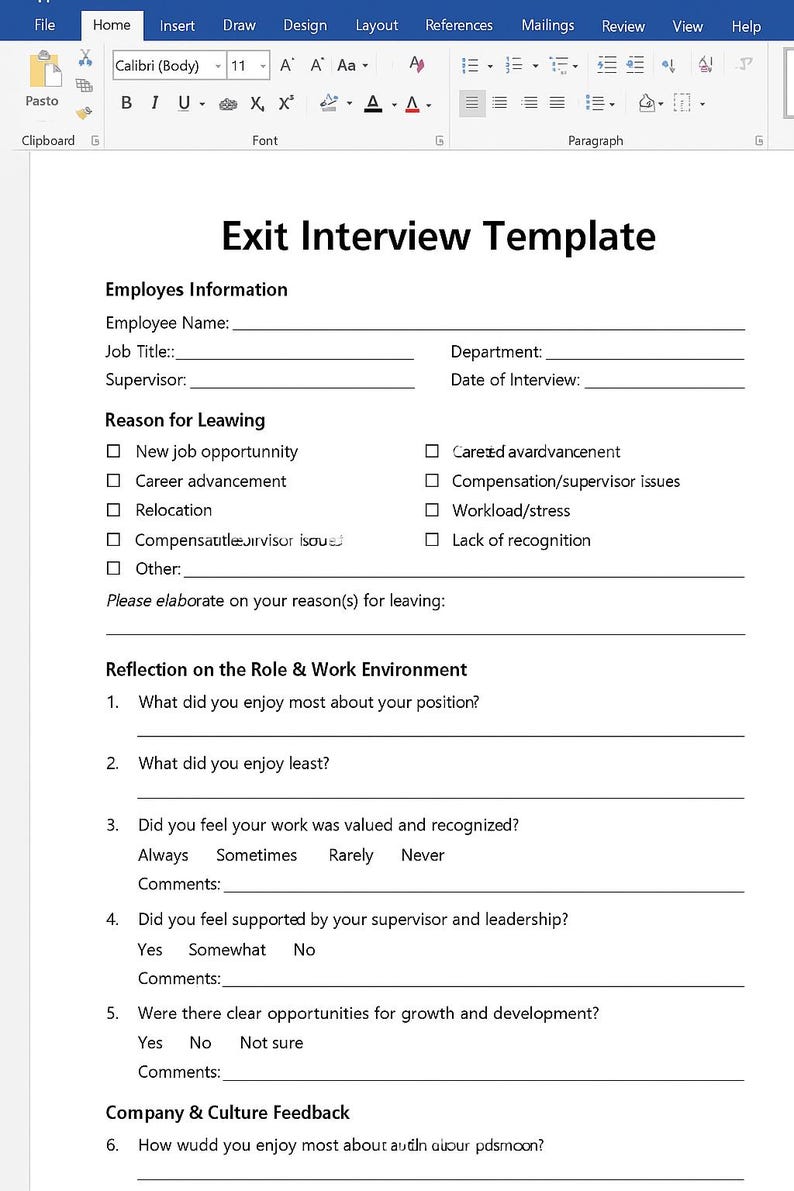 Editable Exit Interview Template: HR Feedback Form (PDF & Word) - Etsy