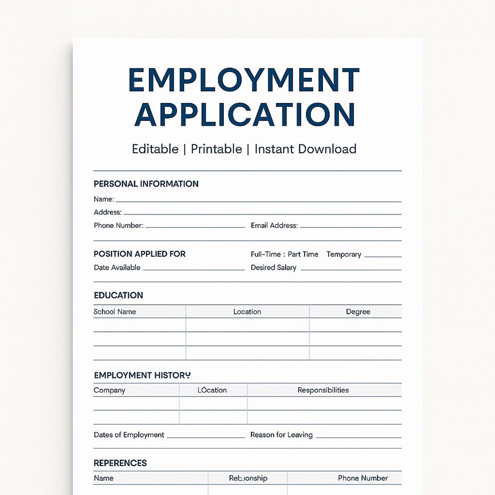 Basic Employment Application - Etsy