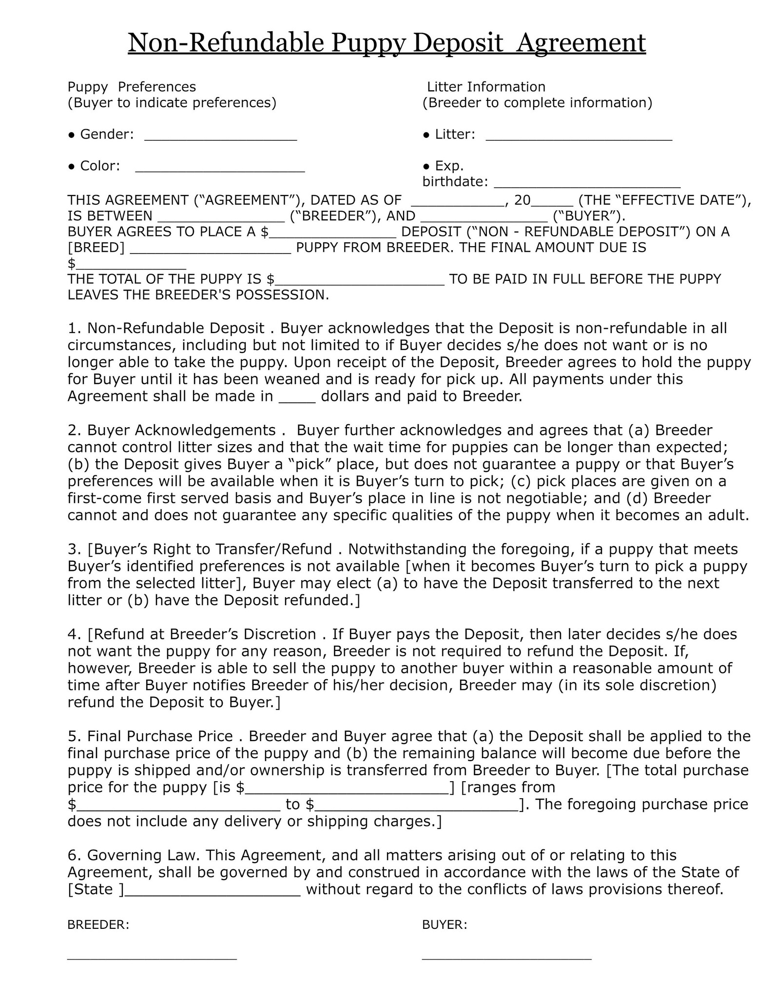 Non - Refundable Puppy Deposit Agreement - Etsy