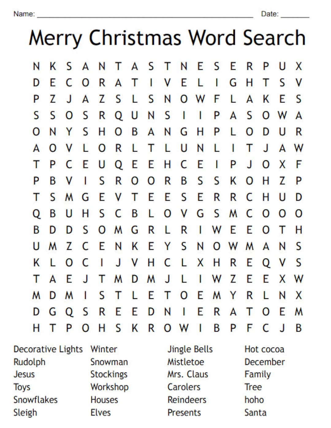 Word Search Merry Christmas, Printable, Class Use - Etsy Australia