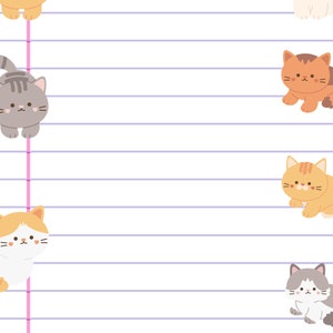 Cute Cats Lined Paper Printable, Digital Download for Kids' Writing ...