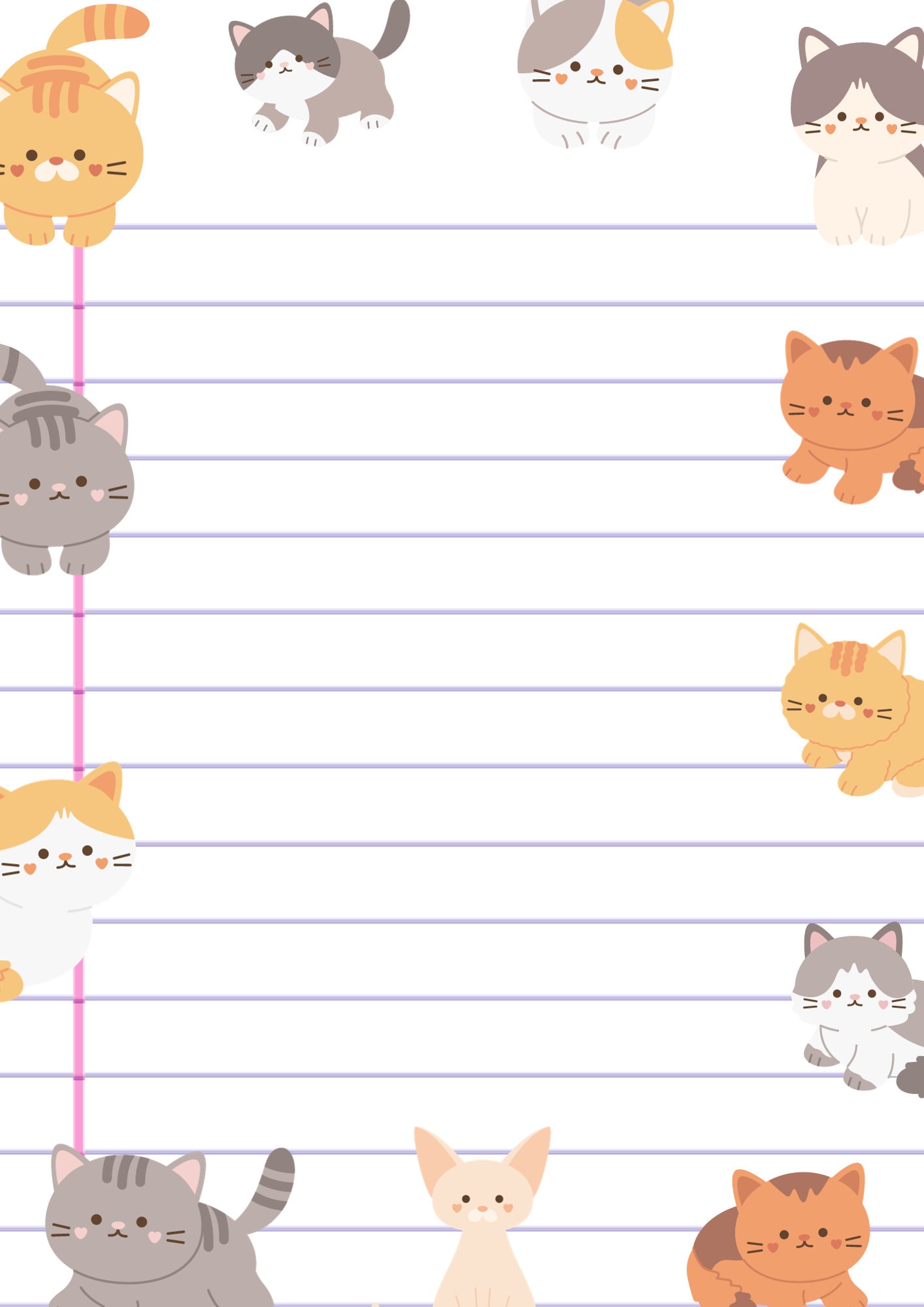 Cute Cats Lined Paper Printable, Digital Download for Kids' Writing ...