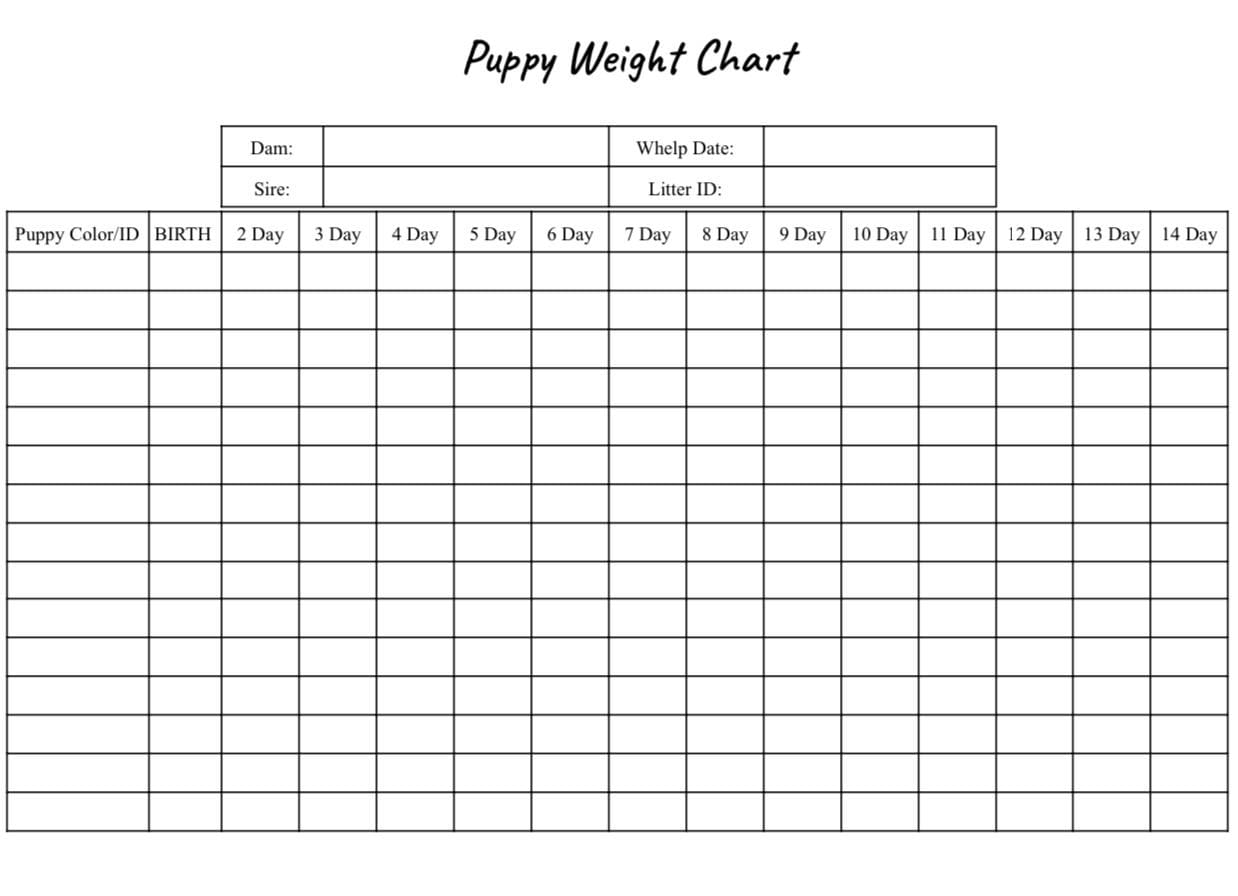 Customizable Puppy Weight Chart for Tracking Your Fur Baby's Days of ...