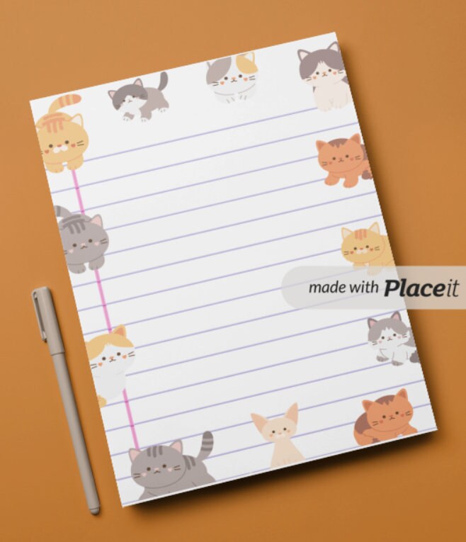 Cute Cats Lined Paper Printable, Digital Download for Kids' Writing ...
