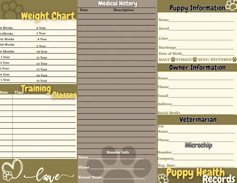 Puppy/dog Vet Record Trifold / Vaccination Card - Etsy
