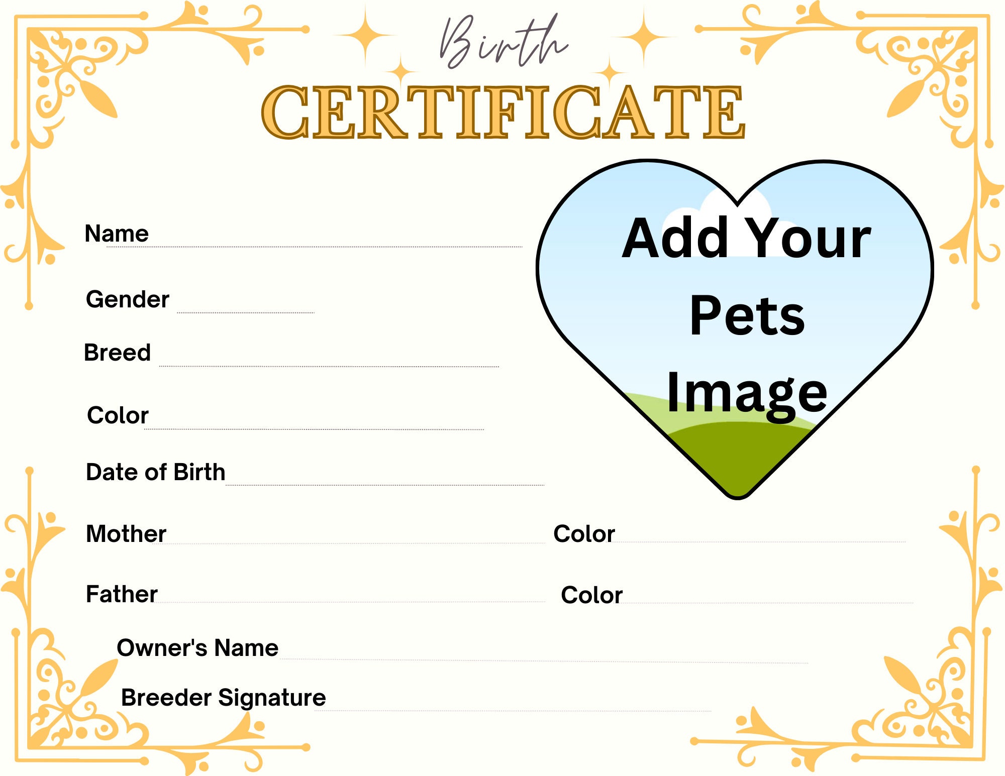Personalized Animal Birth Certificate / Puppy Birth Announcement Gift ...