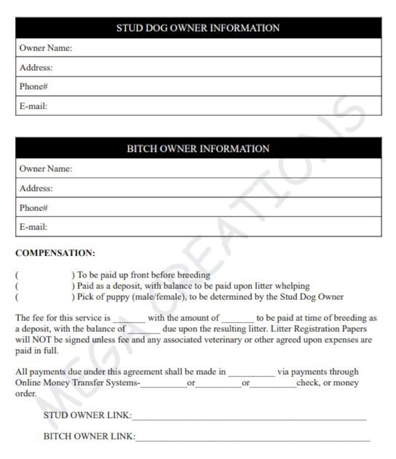Stud Dog Agreement | Digital Download – Professional Breeding Contract ...