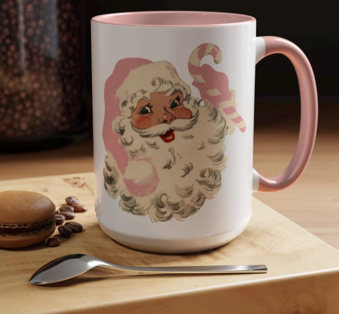 Vintage Pink Santa Mug - Etsy
