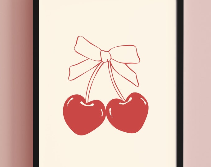 Cherry Wall Art Print, Printable Feminine Poster, Cherries Poster Soft ...