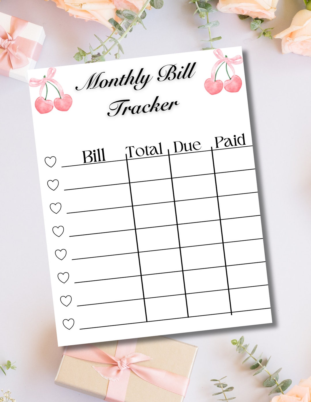 That Girl Coquette Monthly Bill Tracker, Printable Bill Pay Organizer ...