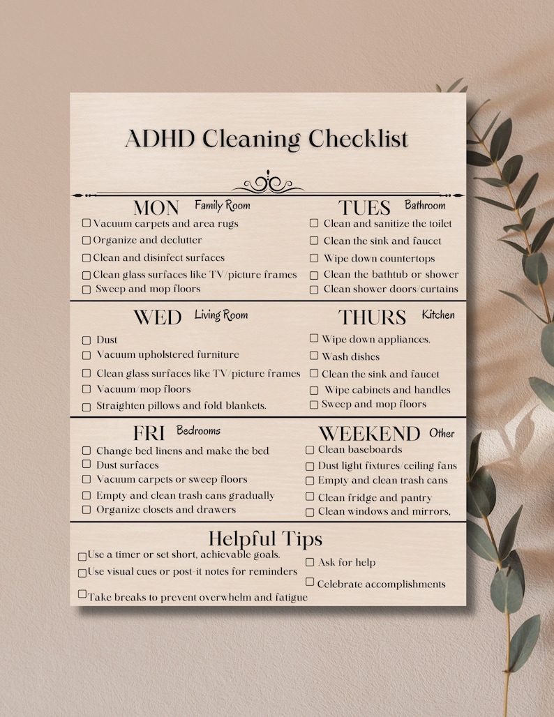 That Girl Editable Cleaning Checklist, Cleaning Schedule, ADHD Cleaning Checklist, ADHD Chore ...