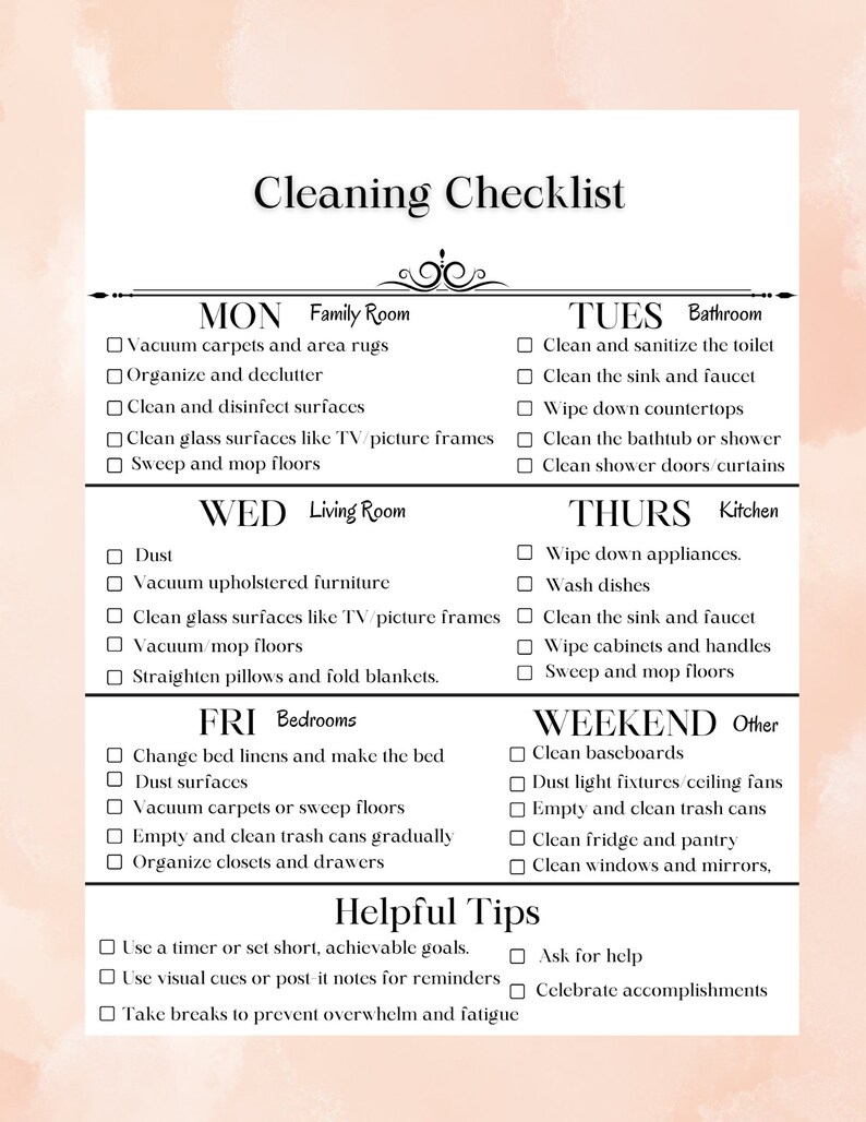 Editable Cleaning Checklist, Cleaning Schedule, ADHD Cleaning Checklist ...