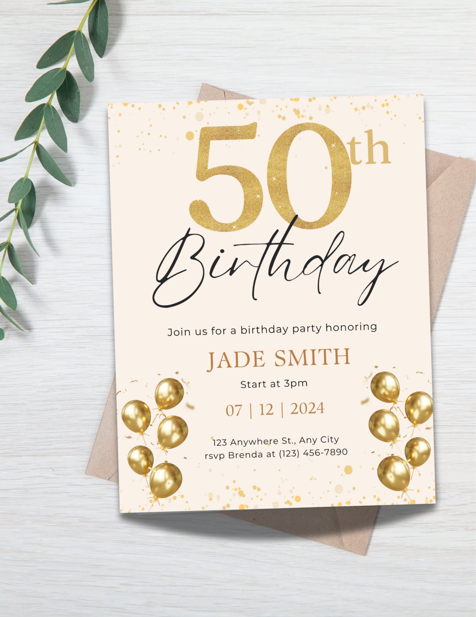 Digital 50th Birthday Invitation, 50th Birthday Invitation for Women ...