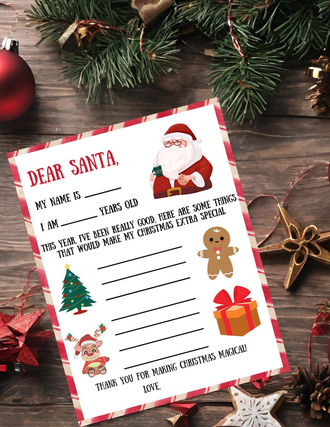 Letter to Santa, Kids Christmas Wishlist, Holiday Gift List, Santa List ...