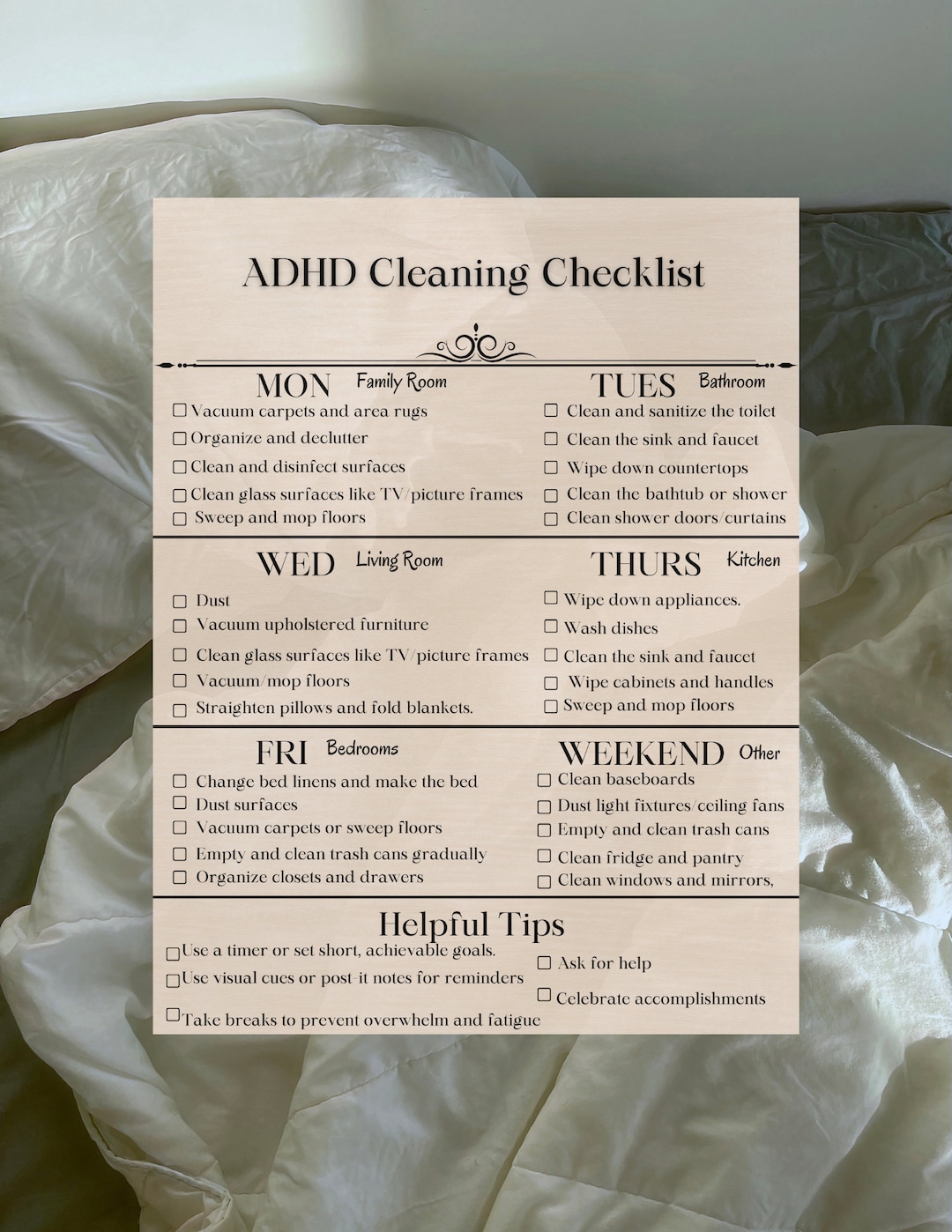Clean Girl Aesthetic Cleaning Checklist, Cleaning Schedule, ADHD ...