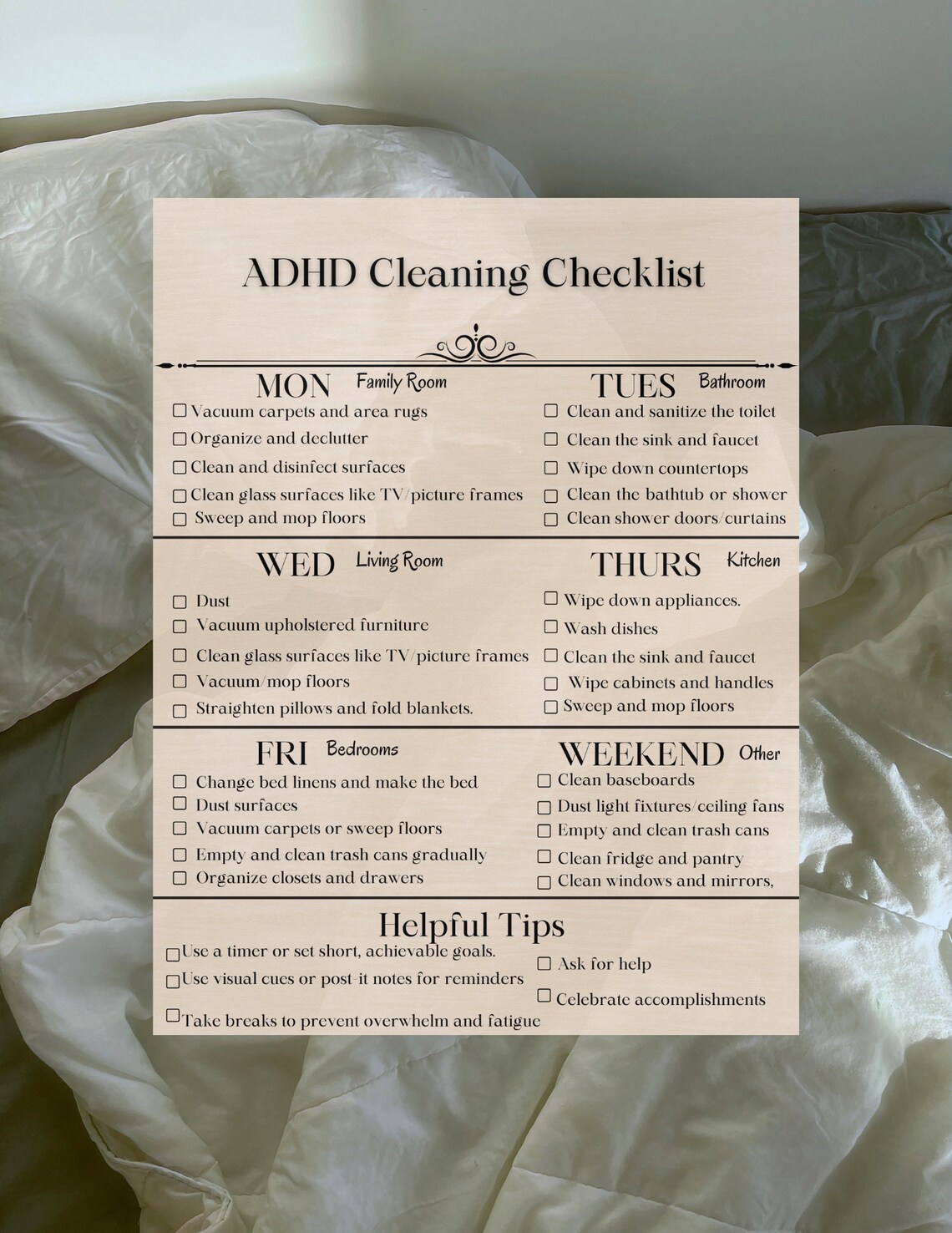 That Girl Editable Cleaning Checklist, Cleaning Schedule, ADHD Cleaning ...