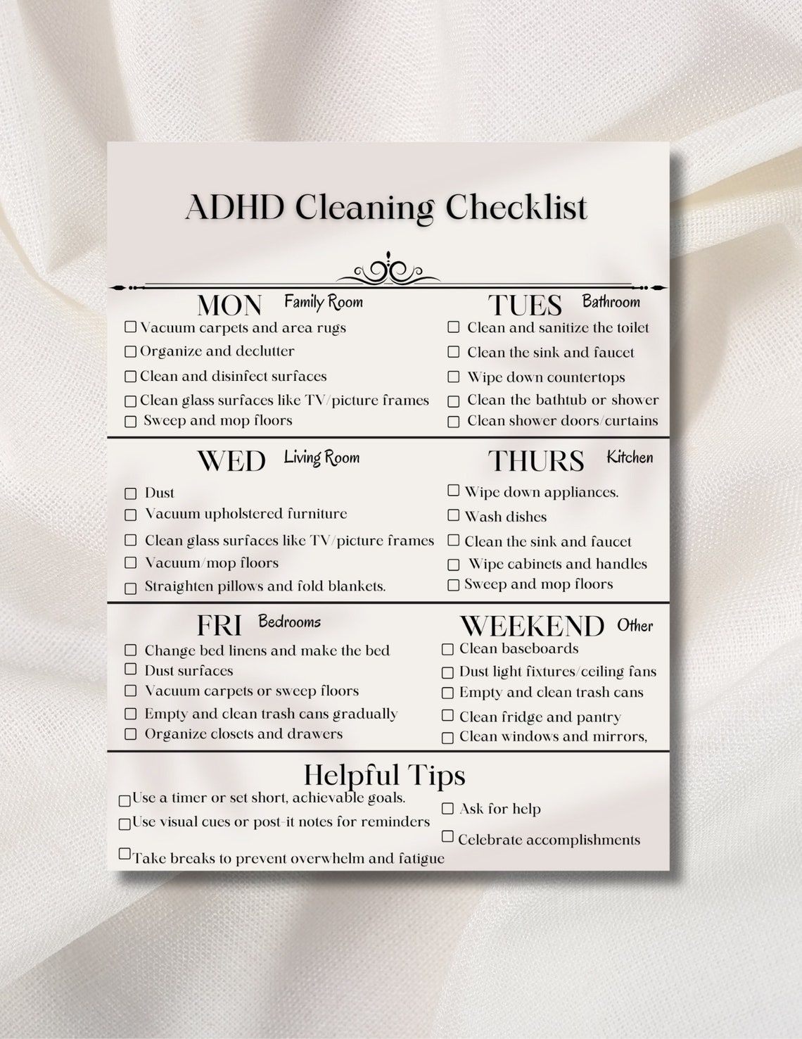 Editable Cleaning Checklist, Cleaning Schedule, ADHD Cleaning Checklist ...