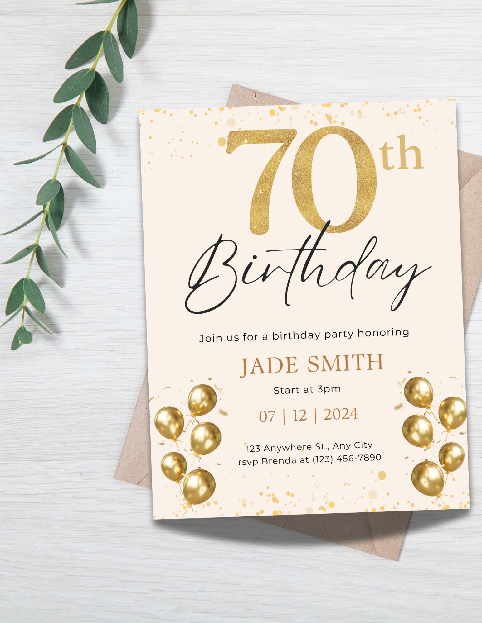Editable 70th Birthday Invitation, 70th Birthday Invitation for Women, Birthday Invite for Her ...