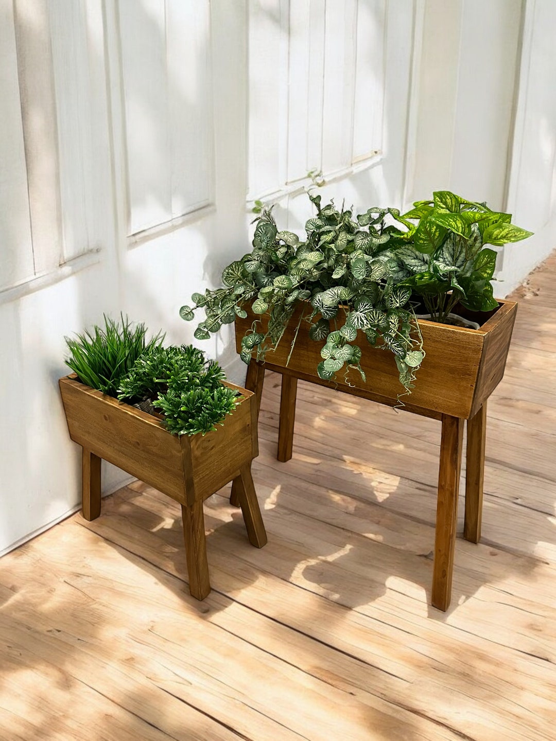 Rustic Flower Stand Set Teak Wood - Etsy