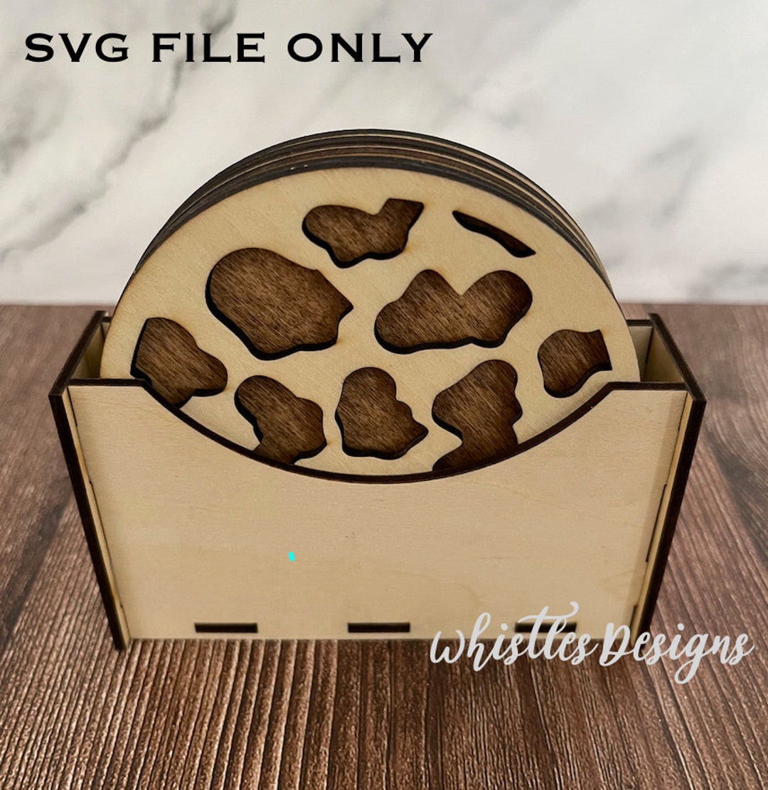 Cow Print Coasters With Holder for 6 Coasters SVG File - Etsy