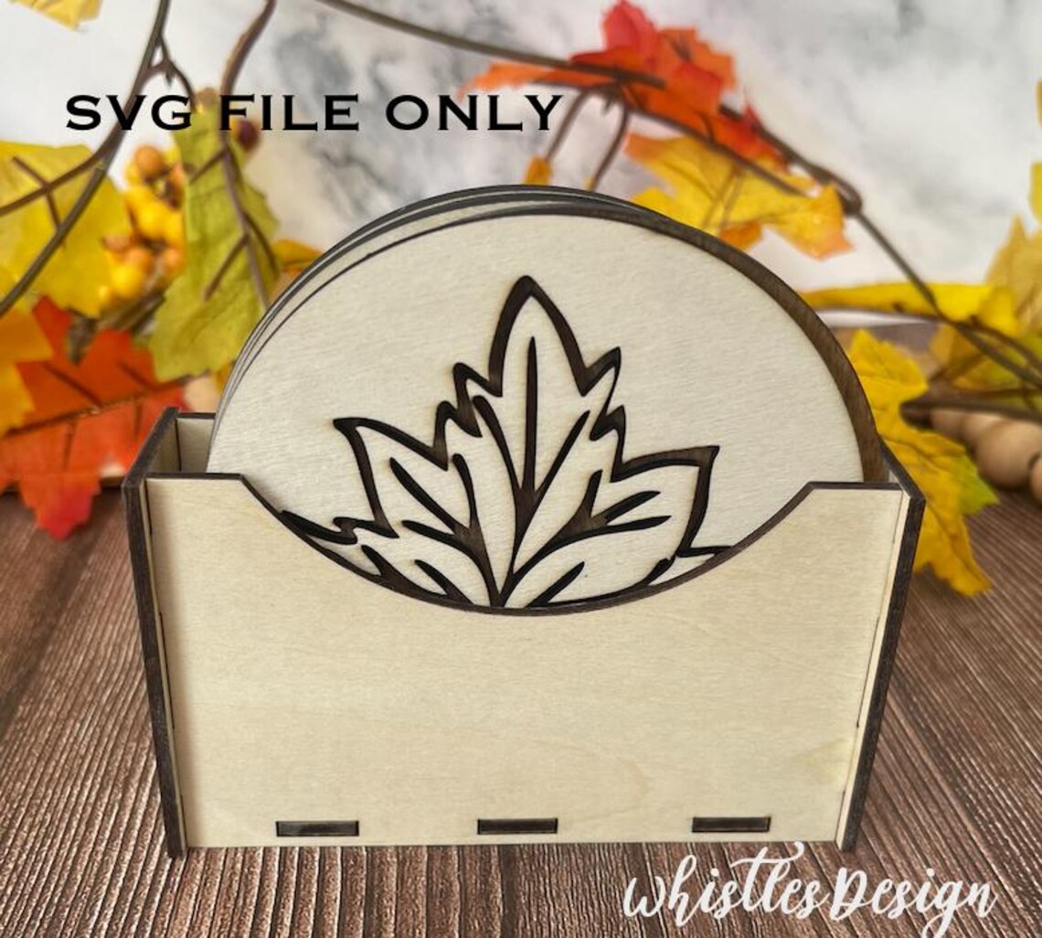 6 Different Fall Leaf Coasters With Holder SVG File - Etsy