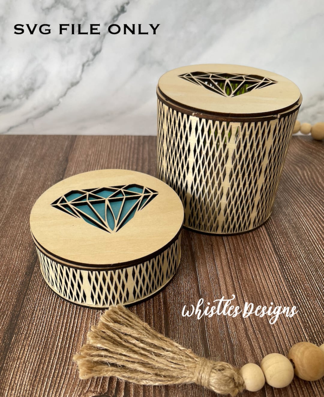 Diamond Living Hinge Round Box SVG: Laser Cut File (3mm Plywood ...