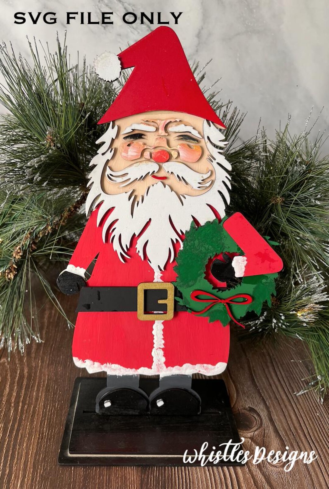 Vintage Standing Santa With Wreath SVG - Etsy