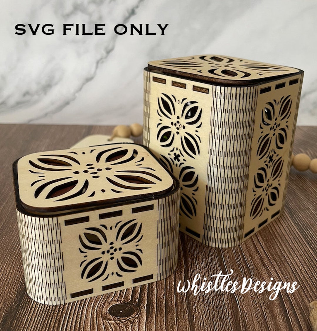 Living Hinge Corner Square Box With Flower Design - 2 in and 4 in SVG ...