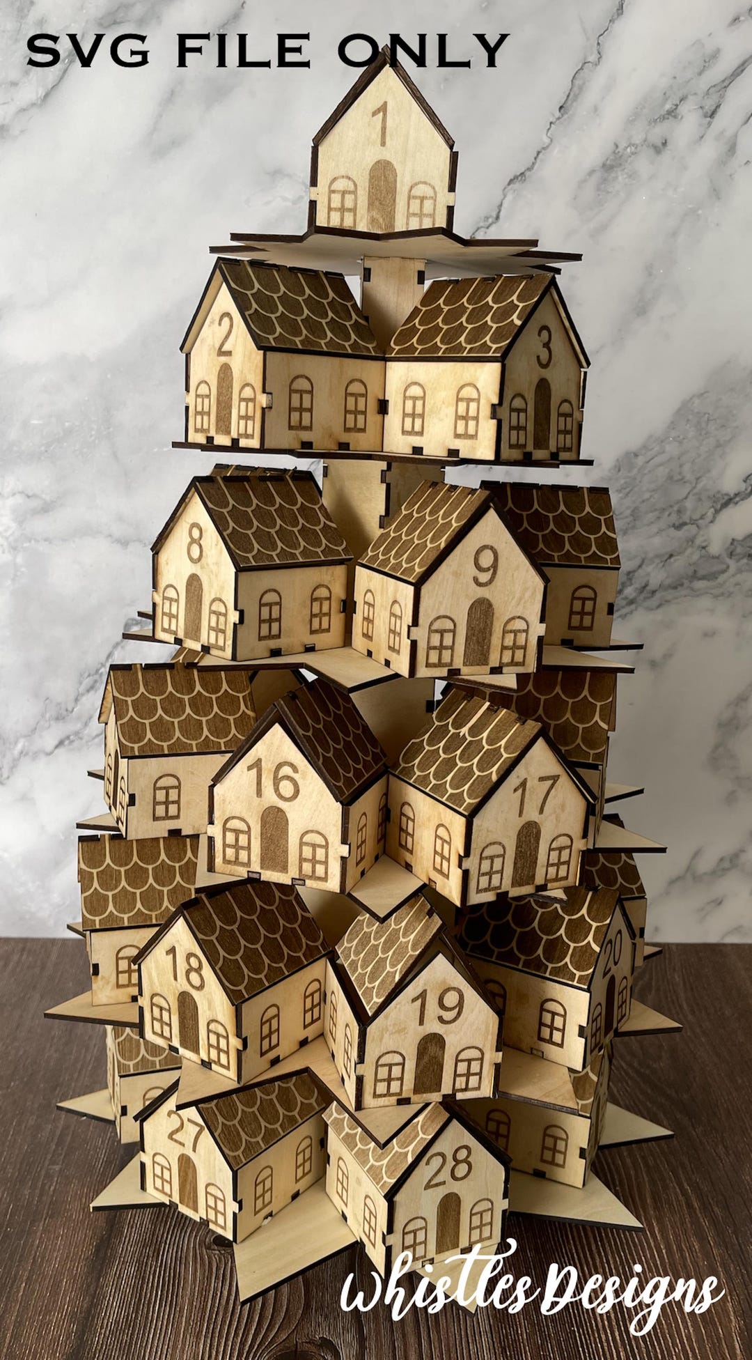 Advent Calendar 31 Houses on Tree Stand With Lazy Susan SVG - Etsy