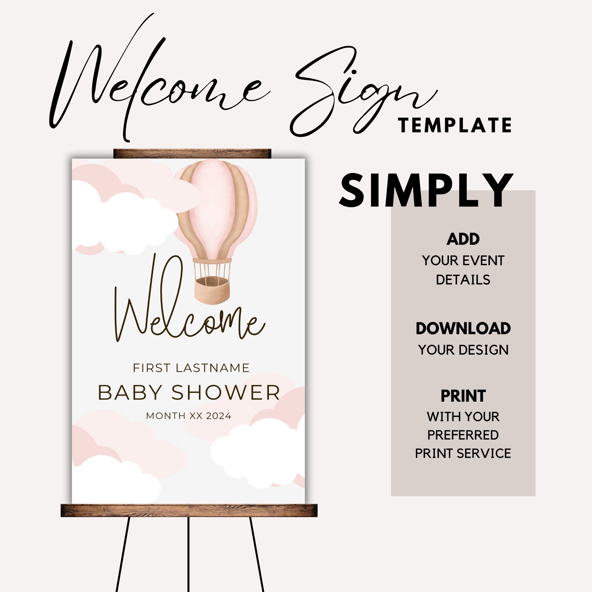 HOT AIR BALLOON Welcome Sign Editable Baby Shower Welcome Sign - Etsy