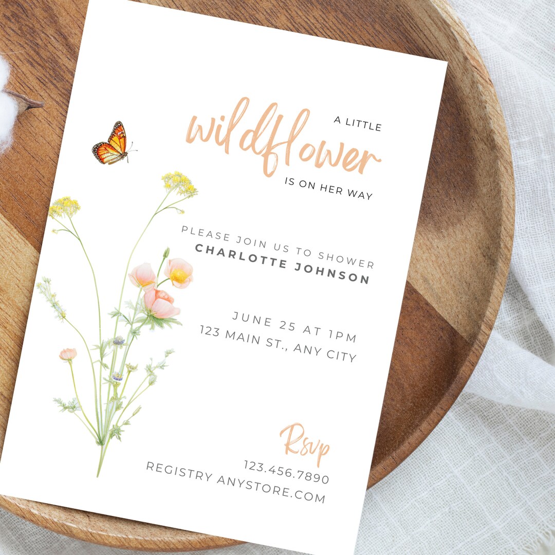 Wildflower Baby Shower Invitation Template - Etsy