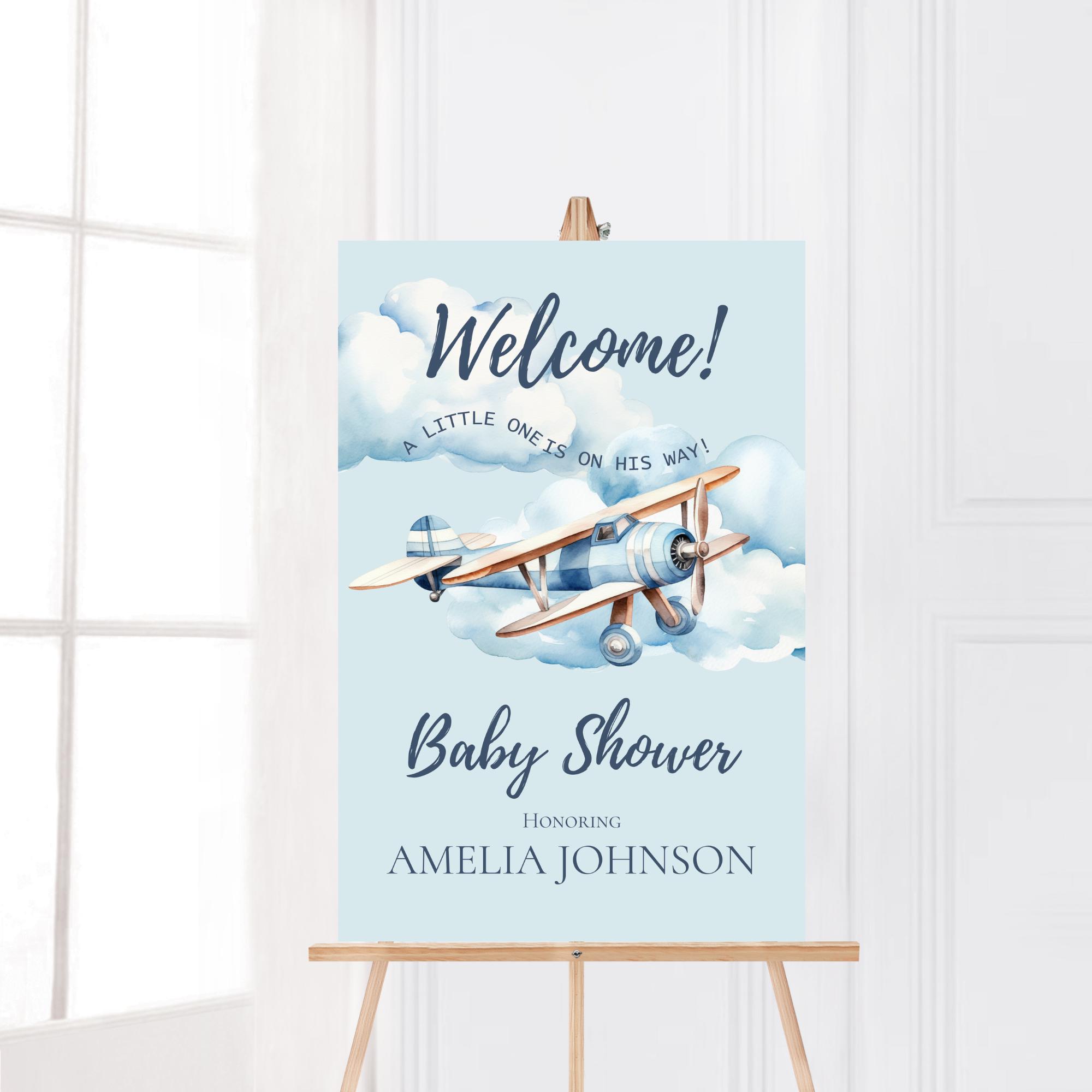 Airplane Baby Shower Welcome Sign Editable Template - Etsy