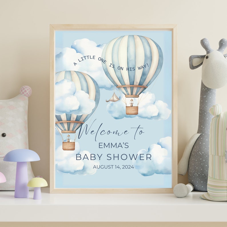 Plantilla editable de letrero de bienvenida para baby shower con globo ...