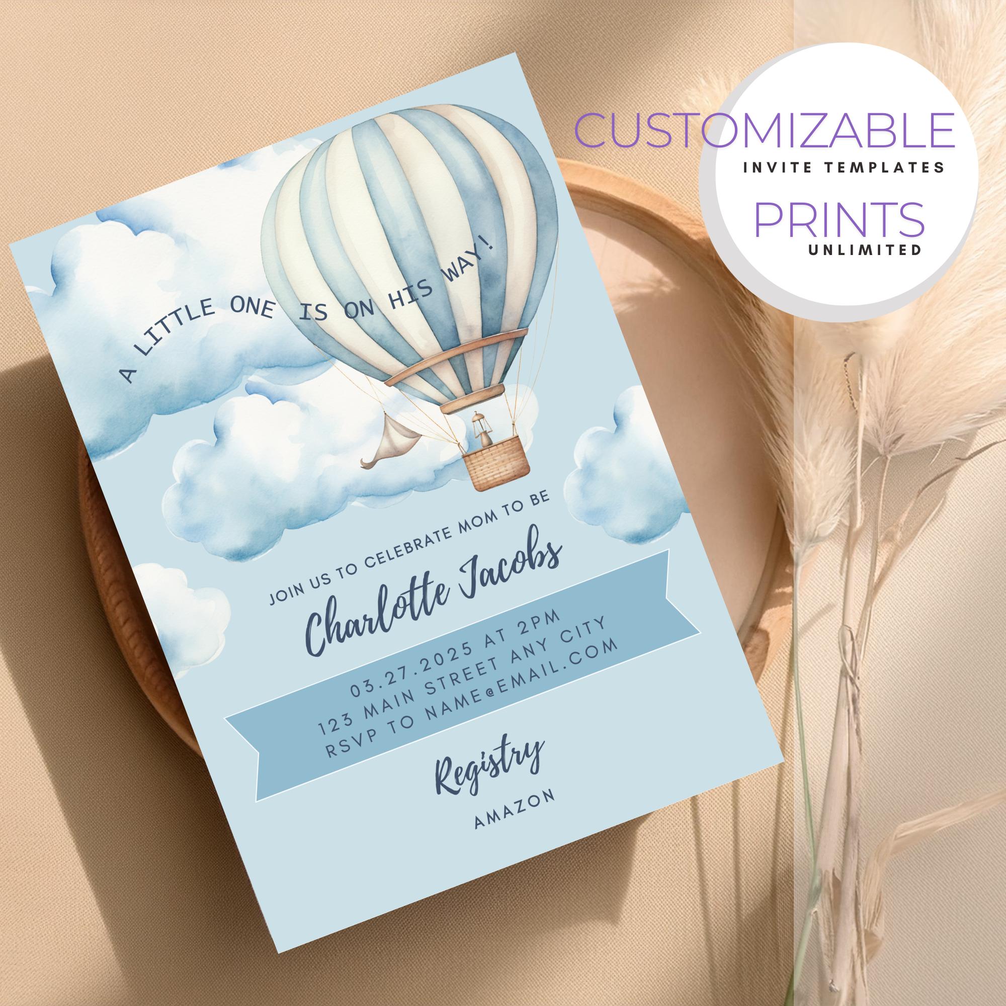 Hot Air Balloon Baby Shower Invitation Template - Etsy