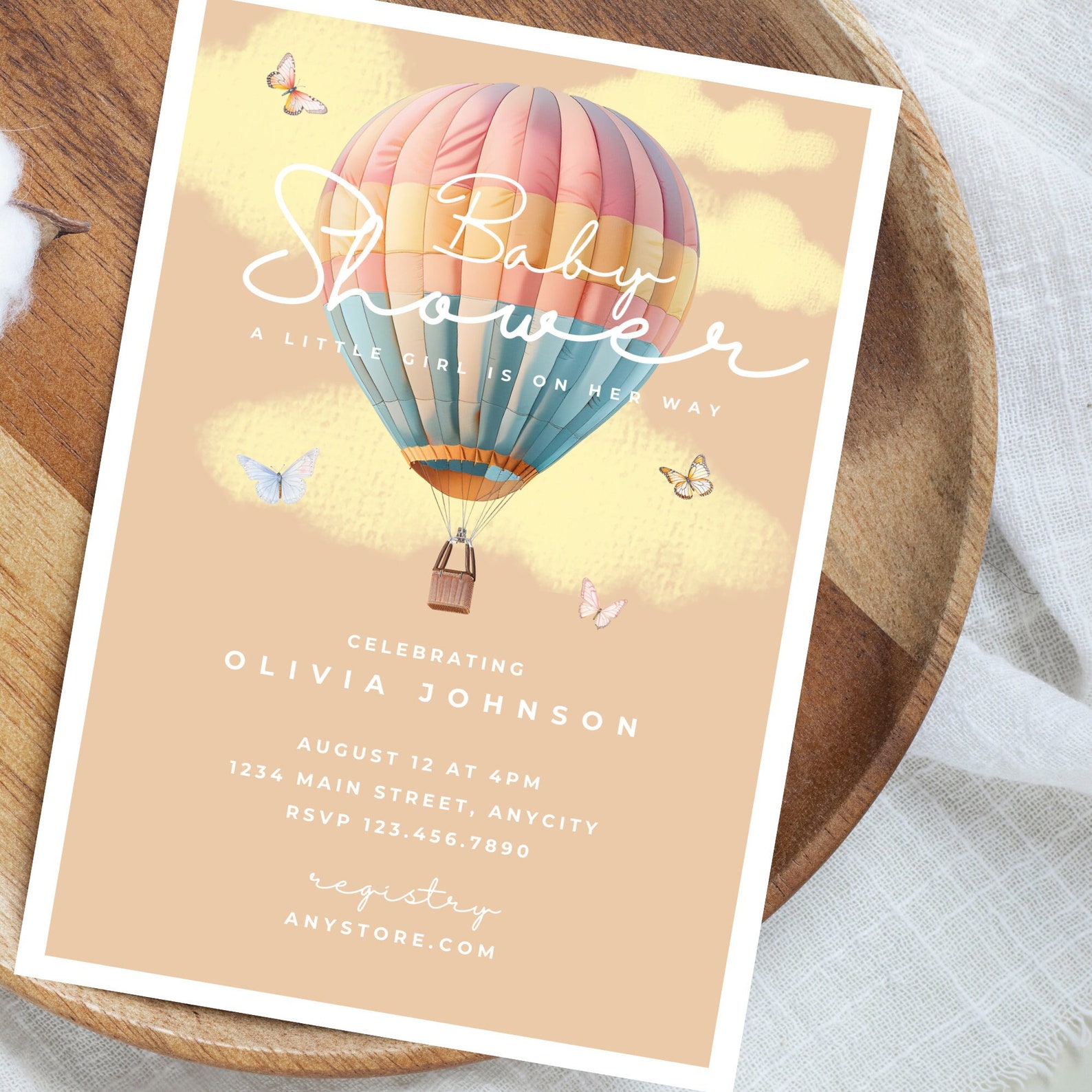 Hot Air Balloon Baby Shower Invitation Template - Etsy