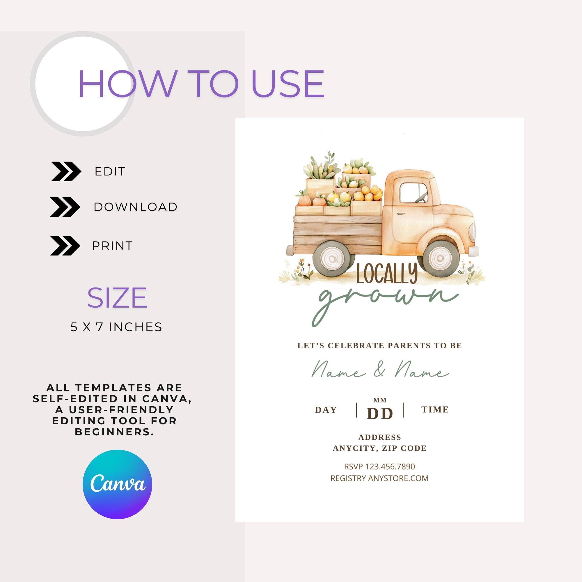 LOCALLY GROWN Baby Shower Invitation Template - Etsy