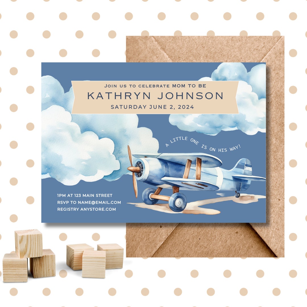 Airplane Baby Shower Invitation Template - Etsy