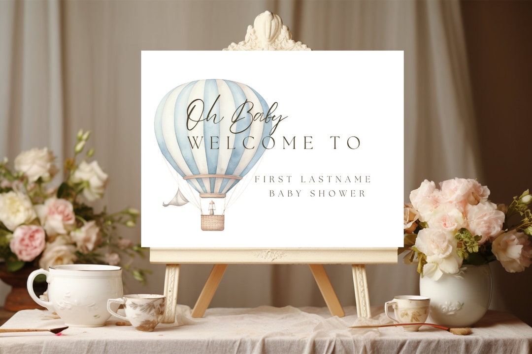 HOT AIR BALLOON Welcome Sign Editable Baby Shower Welcome Sign - Etsy