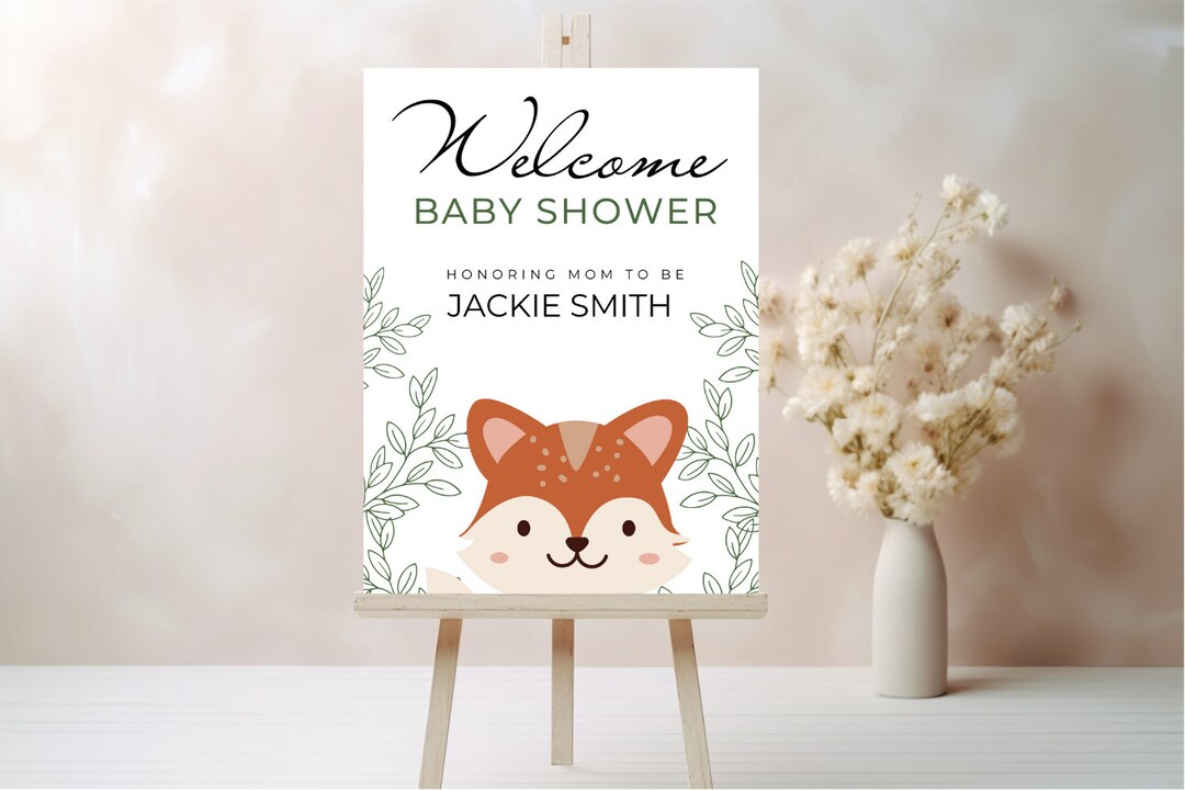 Peeking Fox Welcome Sign Editable Baby Shower Welcome Sign - Etsy