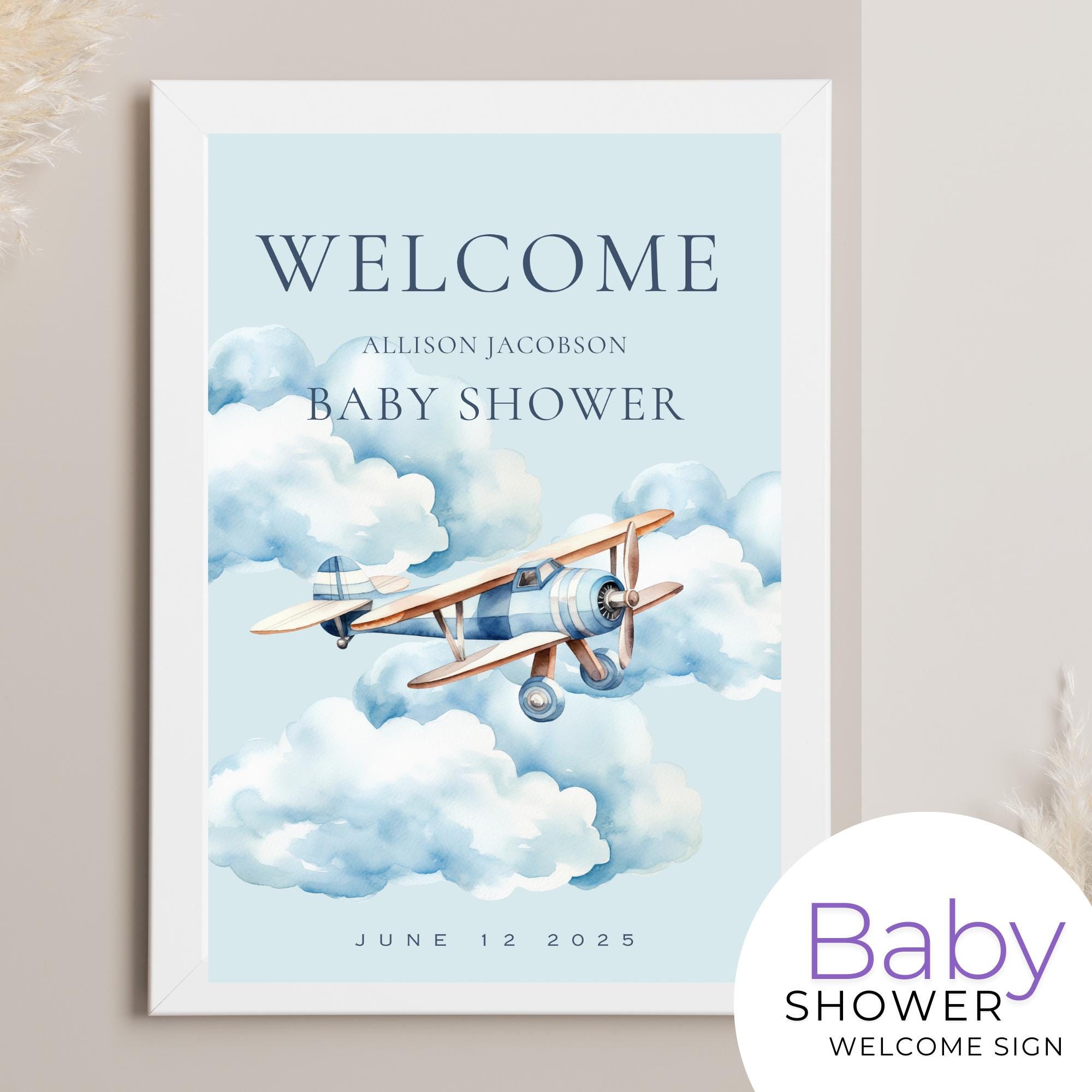 Airplane Baby Shower Welcome Sign Editable Template - Etsy