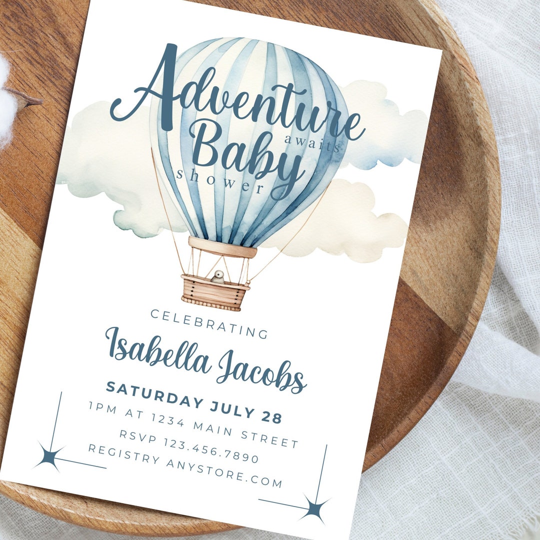 Adventure Awaits Hot Air Balloon Baby Shower Invitation Template - Etsy