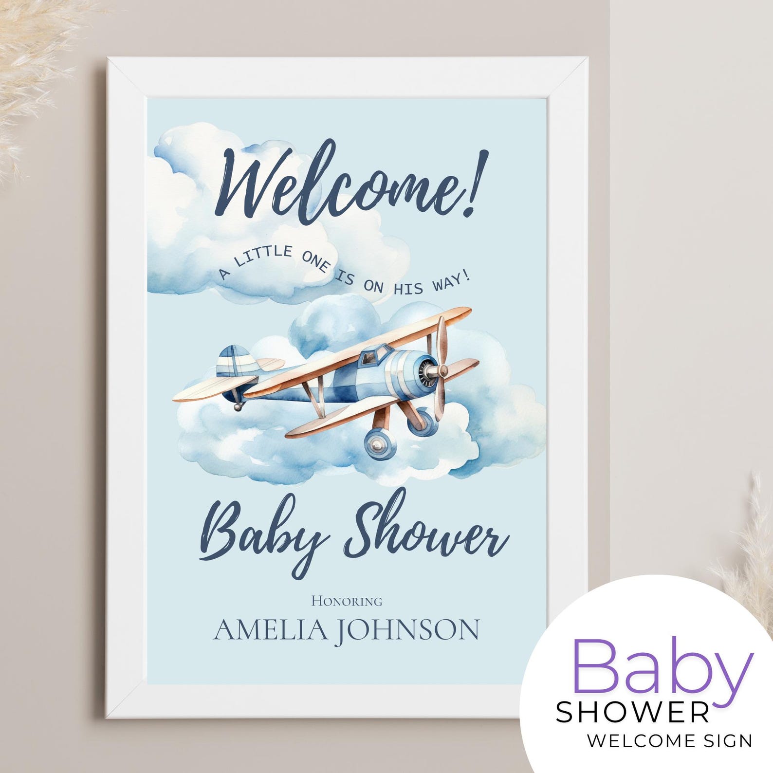 Airplane Baby Shower Welcome Sign Editable Template - Etsy