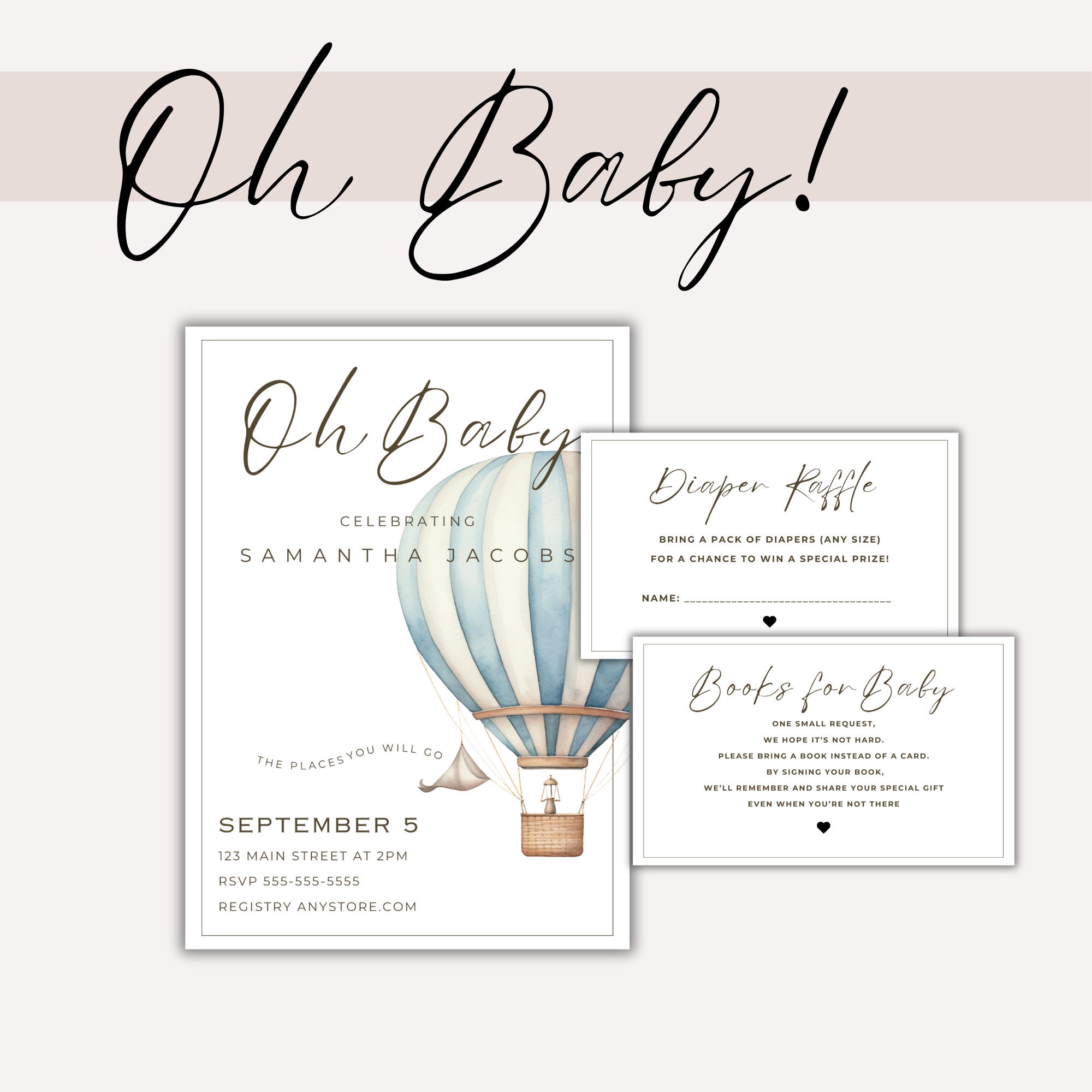 Hot Air Balloon Baby Shower Invitation EVITE Compatible RSVP Collection ...